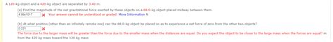 Solved A 120−kg Object And A 420−kg Object Are Separated By