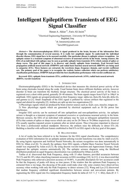 Pdf Intelligent Epileptiform Transients Of Eeg Signal Classifier