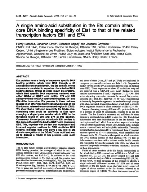 Pdf A Single Amino Acid Substitution In The Ets Domain Alters Core