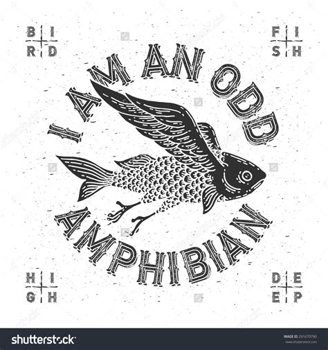 Tshirt Print Mythological Flying Fish Slogan Vetor Stock Livre De