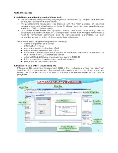 Visual Basic Ide Components And History