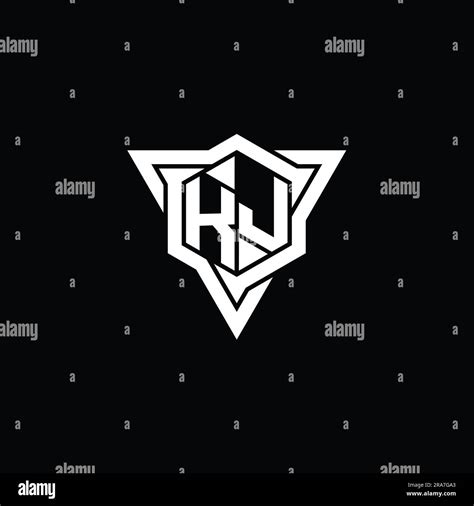 Kj Letter Logo Monogram Hexagon Shape With Triangle Outline Sharp Slice Style Design Template