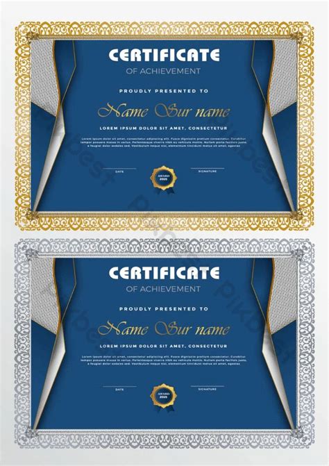 흰색 디플로마 인증서 템플릿으로 우아한 파란색 Png Eps 무료 다운로드 Pikbest