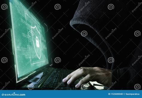 Digital Data Security System And Protection Anonymous Hacker Try To Hacking On Computer Laptop