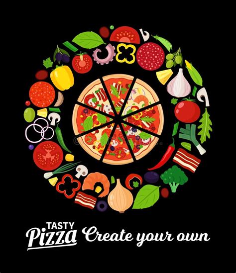 Ejemplo De La Pizza Del Vector Con Muchos Ingredientes Ilustración Del