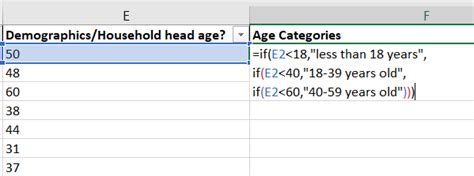 use an excel nested if function to create categories