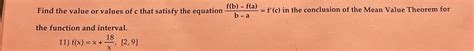 solved find the value or values of c ﻿that satisfy the