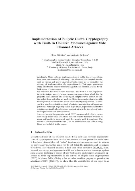 Pdf Implementation Of Elliptic Curve Cryptography With Built In