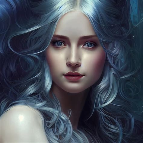 Portrait Of A Beautiful Woman White Hair Long Hair Midjourney