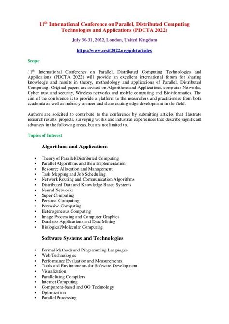 call for paper 11th international conference on parallel distributed