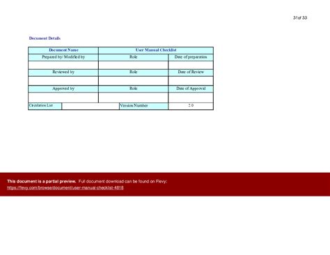 Excel Template User Manual Checklist Excel Template Xls Flevy