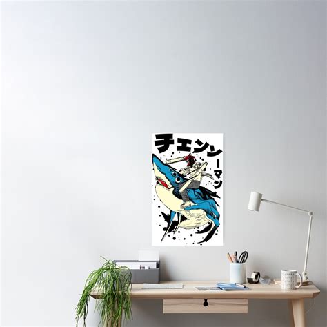 Póster Chainsaw Man Denji Y Shark Fiend Beam De Abpdesign Redbubble