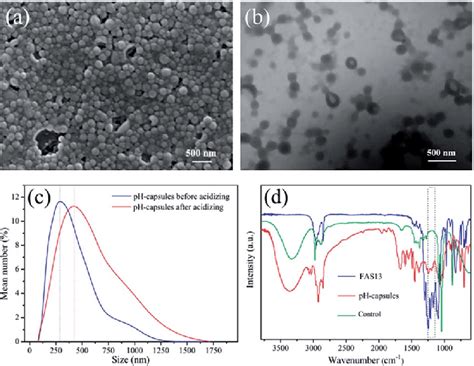 A And B Sem And Tem Micrographs Of Microcapsules C Particle Size