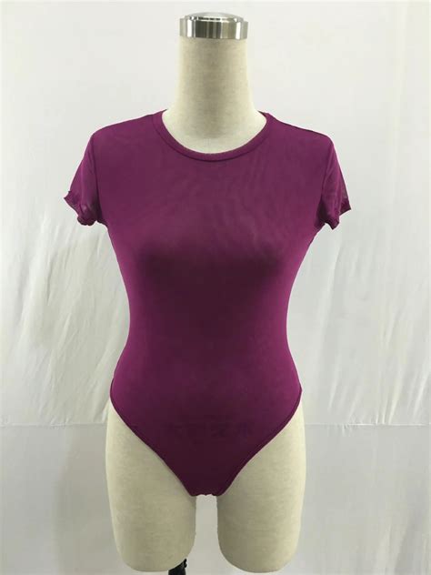 Women Short Sleeve Lace Bodysuit Sexy White Black Bodysuit Sheer Mesh