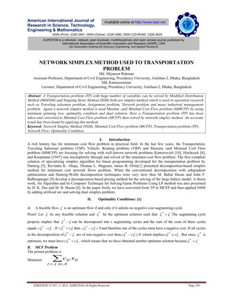 network simplex method used to transportation problem