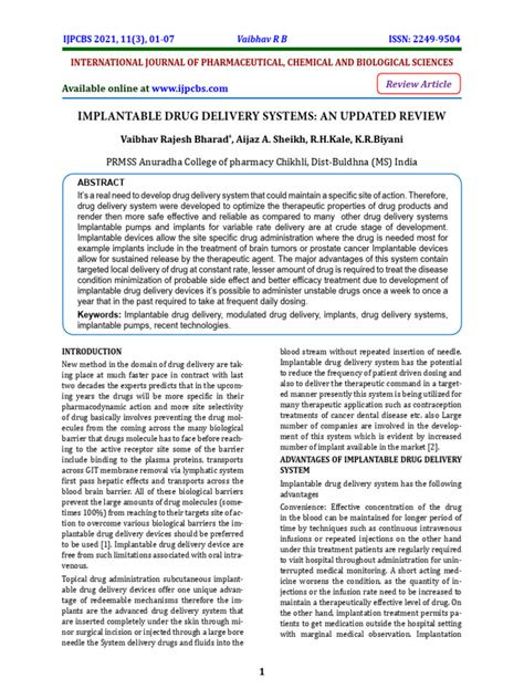 Implantable Drug Delivery Systems An Updated Review Download Free Pdf