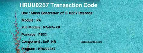 HRUU SAP Tcode For Mass Generation Of IT Records