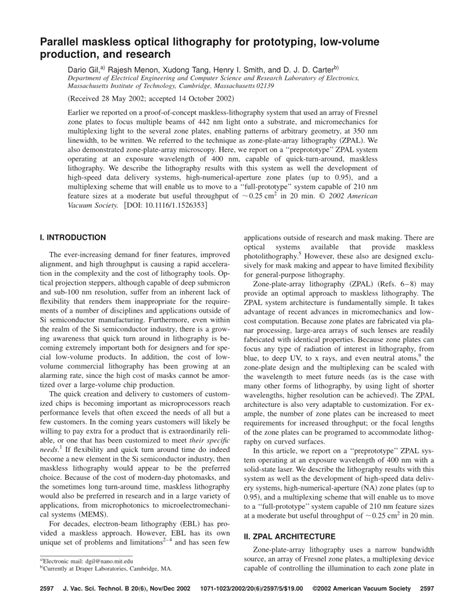 Pdf Parallel Maskless Optical Lithography For Prototyping Low Volume