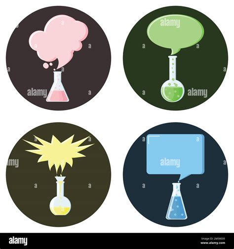 Flasks With Speech Bubbles Set Of Icons Vector Illustration In Flat