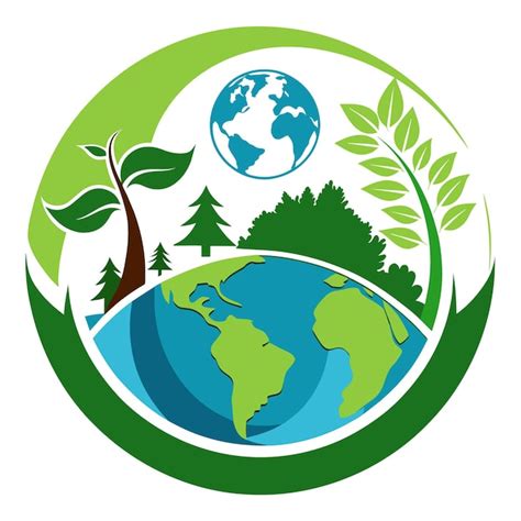 Un Logotipo Circular Con Un Globo Rodeado De Hojas Verdes Y árboles Que