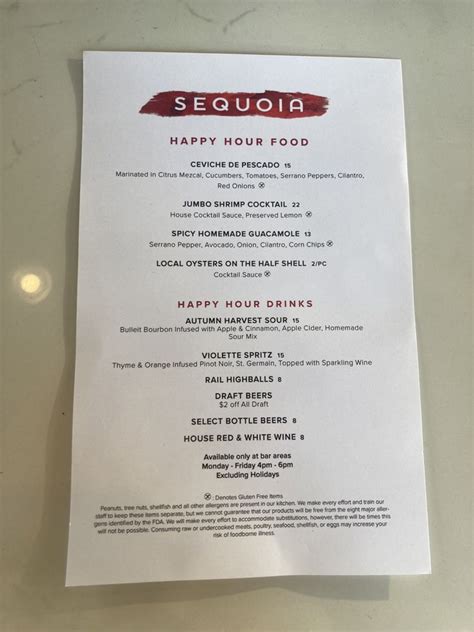 Sequoia Menu Updated For 2025