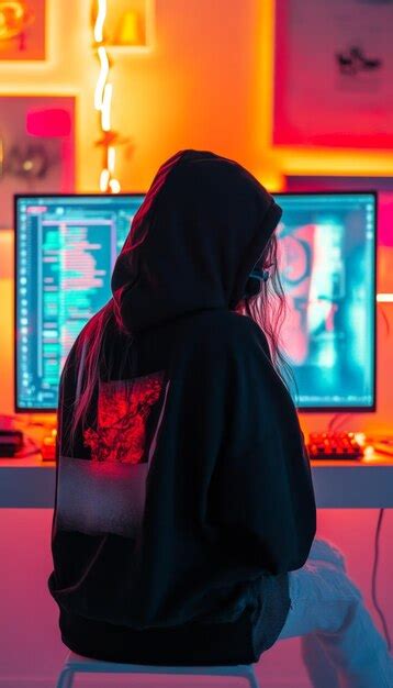 Female Hacker In Bright Room Premium Ai Generated Image