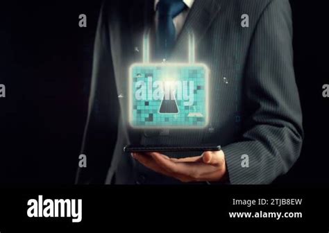 Businessman Show Hologram Of Cyber Security Management Allusive Technology Virtual Augmented