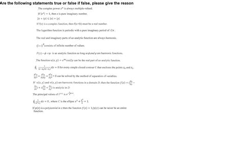 Solved Are The Following Statements True Or False If False Chegg