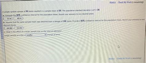 Solved Hint S Check My Work 1 Remaining A Simple Random Chegg