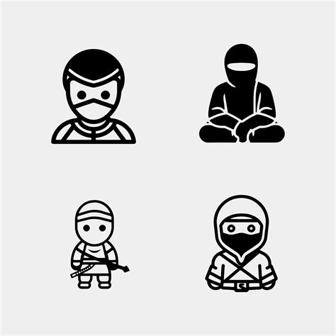Set Of Cute Little Ninjas In Various Poses Isolated On White Background