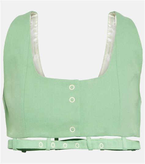 Cotton Canvas Crop Top In Green Ganni Mytheresa
