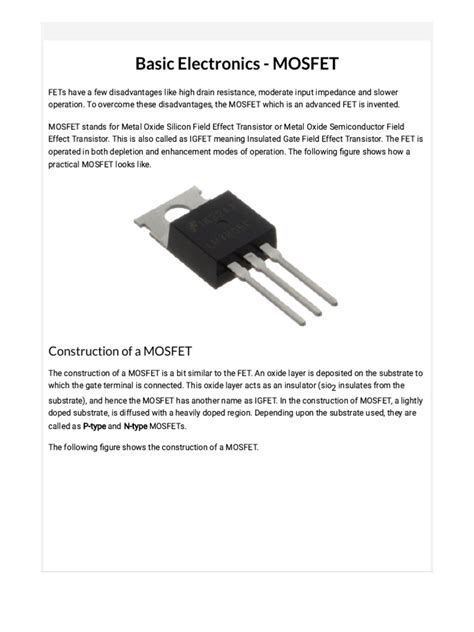 basic electronics mosfet pdf mosfet field effect transistor