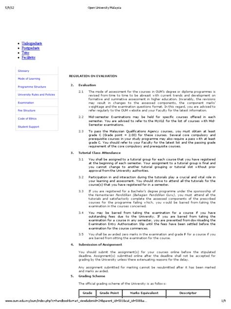 Oum Grading Scheme Course Credit Grading Education