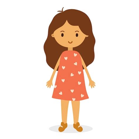 Premium Vector Cute Girl In Red Dress Simple Vector Character In Flat