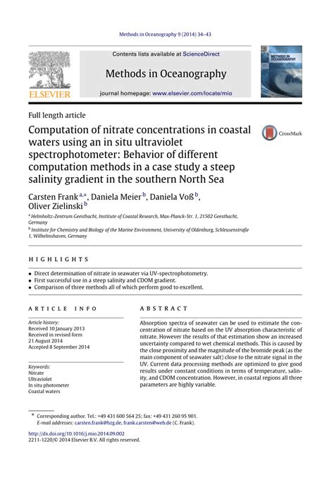 Pdf Computation Of Nitrate Concentrations In Coastal Waters Using An In Situ Ultraviolet