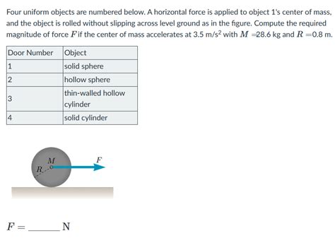 Solved Four Uniform Objects Are Numbered Below A Horizontal Chegg