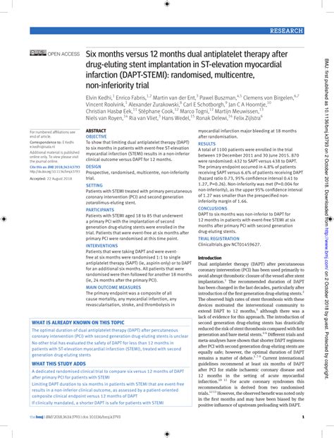 Pdf Six Months Versus 12 Months Dual Antiplatelet Therapy After Drug