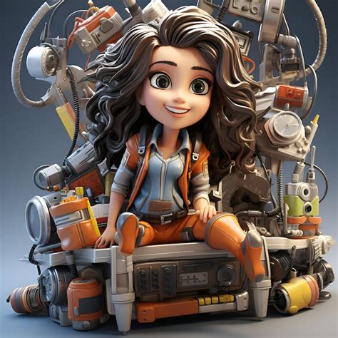 Premium Photo Cute Cartoon Robot Girl Sitting On The Robot Arm 3d