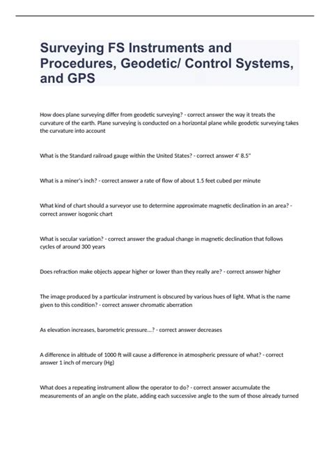 Surveying FS Instruments And Procedures Geodetic Control Systems And GPS 2023 Passed