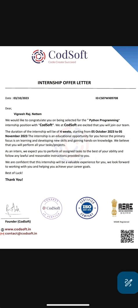 vignesh raj n on linkedin hi folks recently i participated in codsoft intership program in