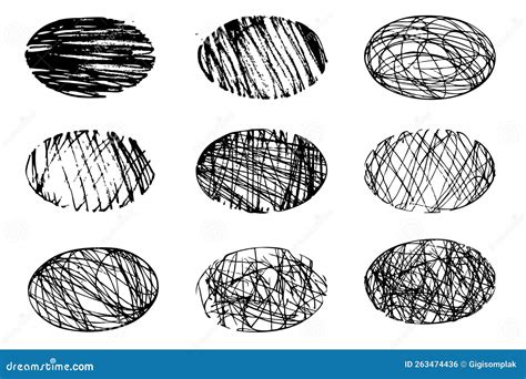 Simple Hand Draw Vector Sketch Oval Frame Scribble Set 9 Stock Vector