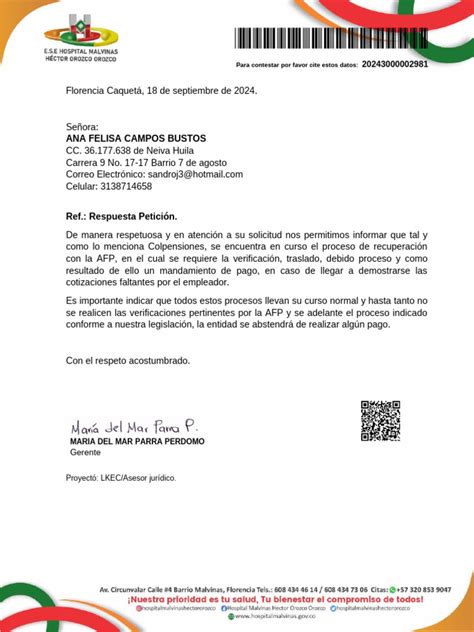 Respuesta Derecho De PeticiÓn Pdf