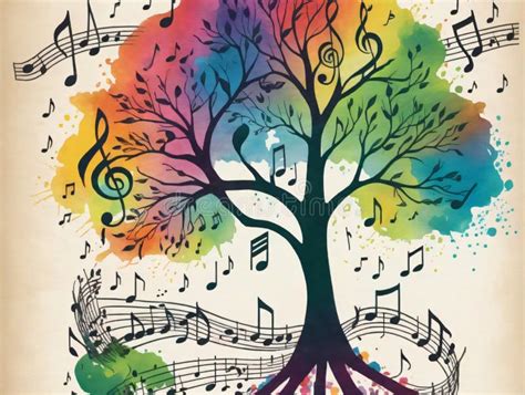 A Colorful Tree With Musical Notes Around It Generative Ai Stock