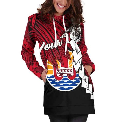 Tahiti Polynesian Custom Personalised Hoodie Dress Tribal Wave Tattoo