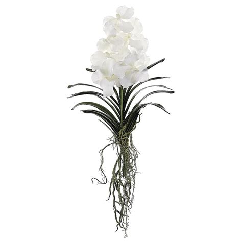 Handwrapped Silk Vanda Orchid Plant Wroots Flower Spray White — Silks