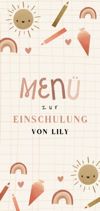 Menükarte Einschulung kleine Symbole Send a Smile