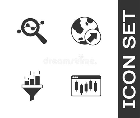 Set Browser With Stocks Market Search Data Analysis Sales Funnel Chart And Financial Growth