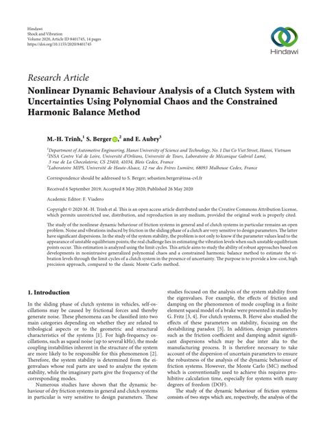 Pdf Nonlinear Dynamic Behaviour Analysis Of A Clutch System With