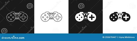 Set Gamepad Icon Isolated On Black And White Background Game Controller Stock Vector
