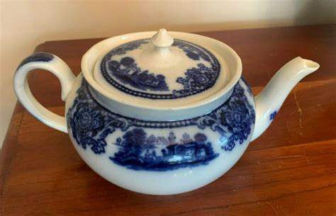 Antique Flow Blue Teapot Shanghai Pattern By W H Grindley 4567344096